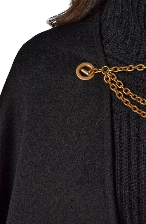 Donna Karan New York Chain Closure Wool Blend Cape