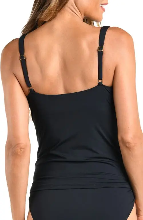 La Blanca Island Goddess Ruched Plunge Neck Keyhole Tankini Top