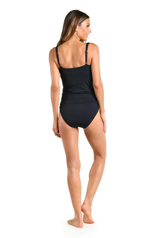 La Blanca Island Goddess Ruched Plunge Neck Keyhole Tankini Top