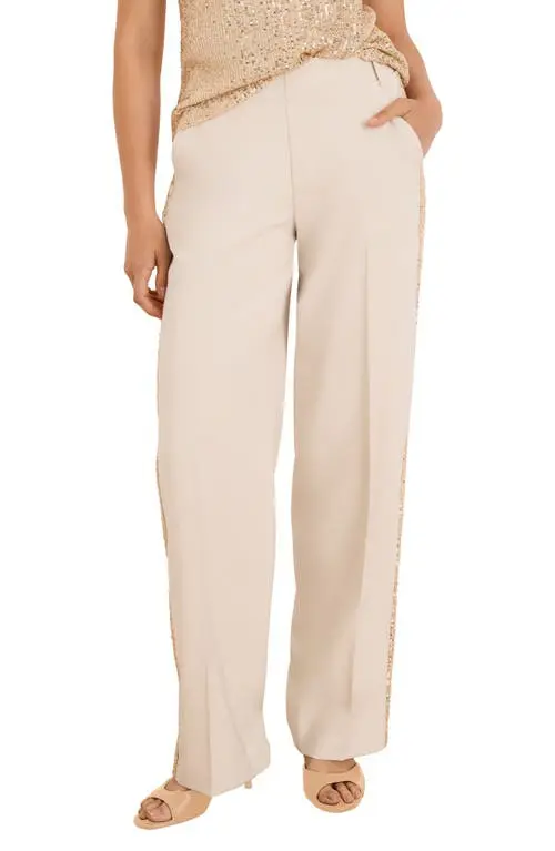 NIC+ZOE Lenox Sequin Tuxedo Wide Leg Pants - Coconut