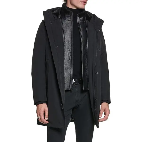 Karl Lagerfeld Paris Faux Shearling Parka With Removable Bib
