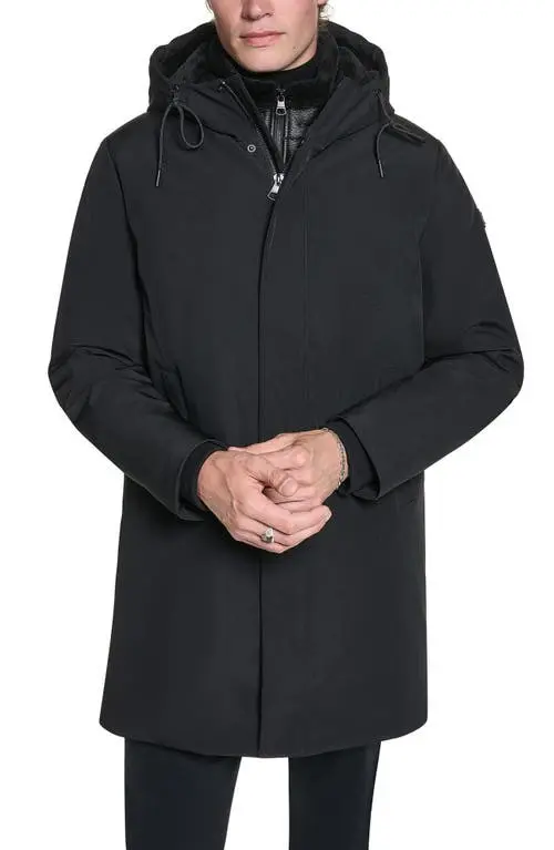 Karl Lagerfeld Paris Faux Shearling Parka With Removable Bib