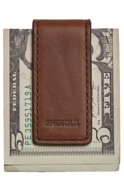 Shinola Navigator Magnetic Money Clip - Medium Brown