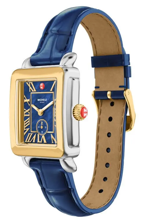 Michele Deco Sport Mid Leather Strap Watch