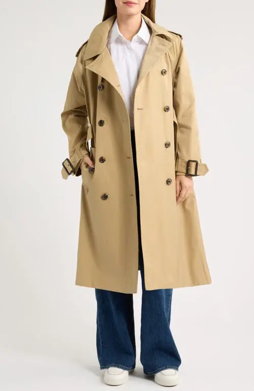 London Fog Water Resistant Double Breasted Trench Coat With Removable Hood - Stone