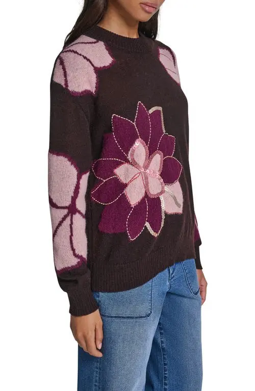 Karl Lagerfeld Paris Floral Sequin Crewneck Sweater