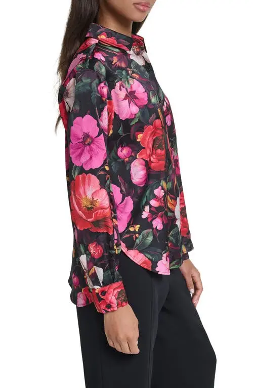 Karl Lagerfeld Paris Printed Satin Button-up Shirt