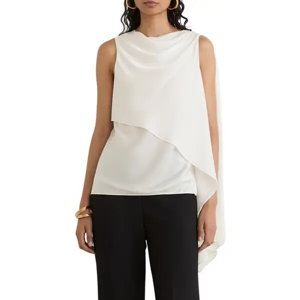 REISS Nyra Silk Blend Draped Cowl Neck Top - Ivory