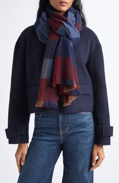 Veronica Beard Virgin Wool Houndstooth Scarf - Burgundy Multi