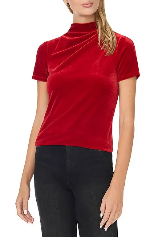 CECE DUPRAZ Shoulder Pleated Cowl Neck Velvet Top - Deep Crimson