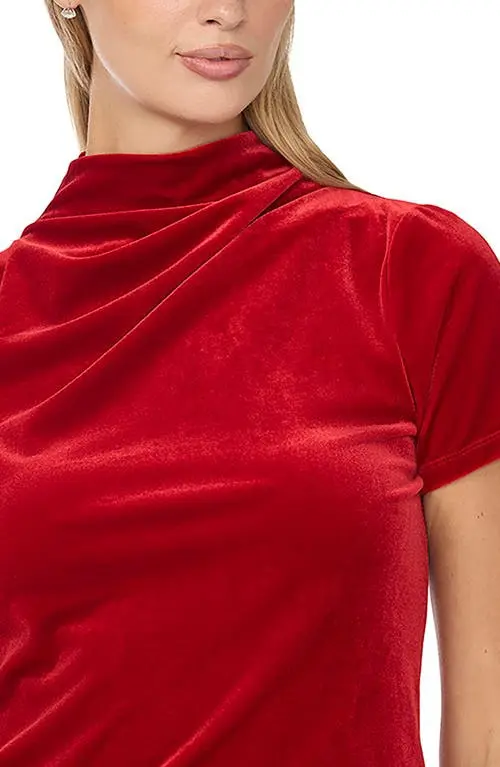 CECE DUPRAZ Shoulder Pleated Cowl Neck Velvet Top - Deep Crimson