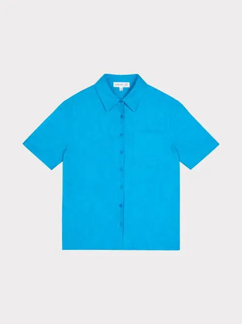KETTLEWELL Short Sleeve Linen Blend Shirt - Azure
