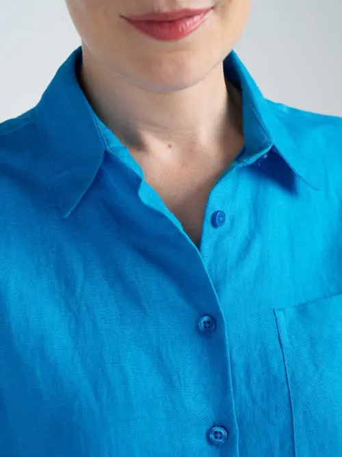 KETTLEWELL Short Sleeve Linen Blend Shirt - Azure
