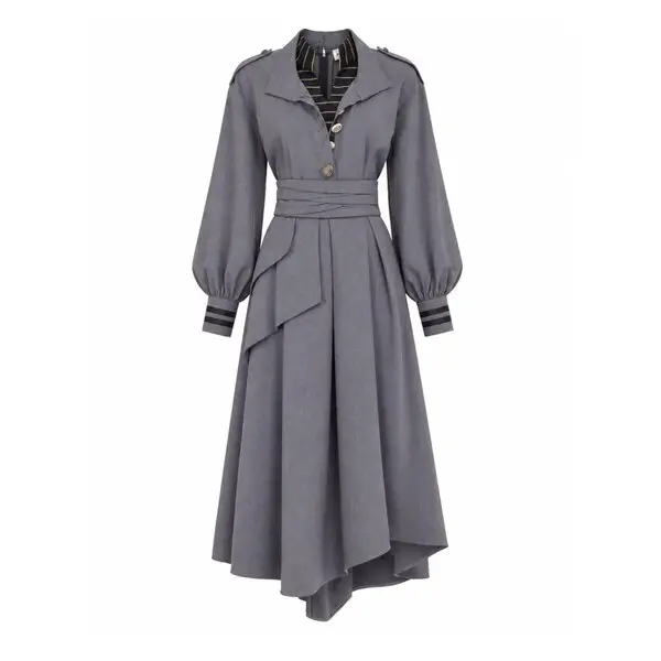 JULIA ALLERT Double-collar Belted A-line Midi Dress