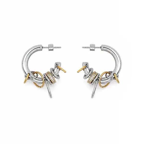 KIREI Node Steel Two-tone Pavé Hoop Earrings - Silver