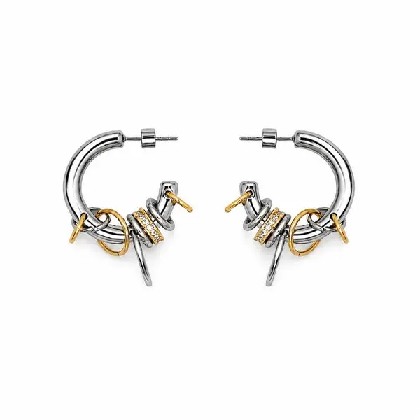 KIREI Node Steel Two-tone Pavé Hoop Earrings - Silver