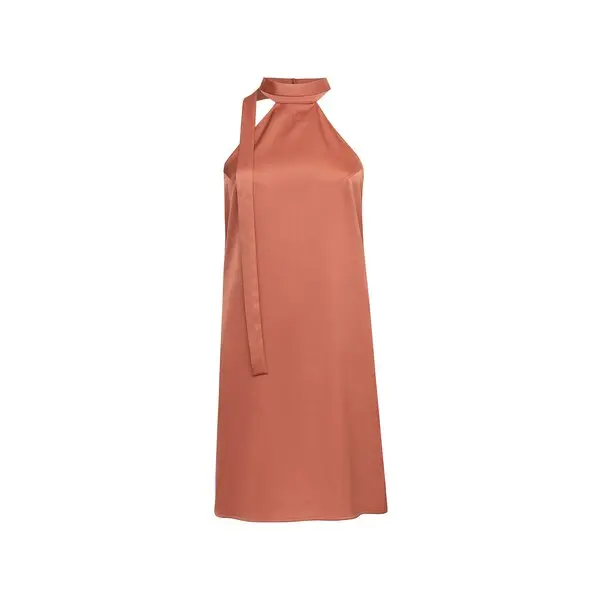 AUDREY VALLENS Satin Pussy Bow Mini Dress Copper
