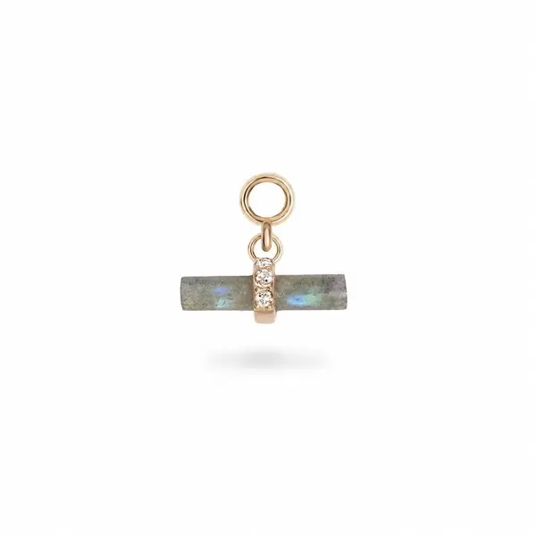 ZOHREH Green / Blue Labradorite T-bar Earring Charm 9k Gold