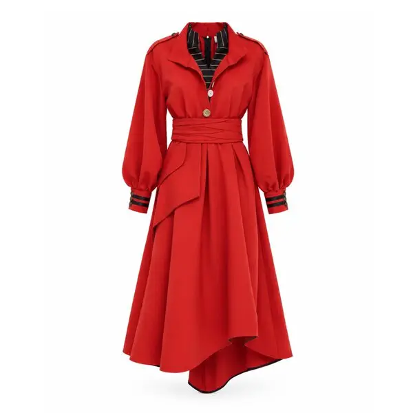 JULIA ALLERT Double-collar Belted A-line Midi Dress