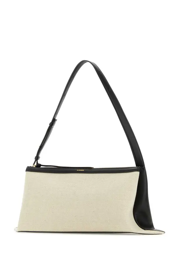 JIL SANDER Two-tone Canvas And Leather Medium Empire Shoulder Bag