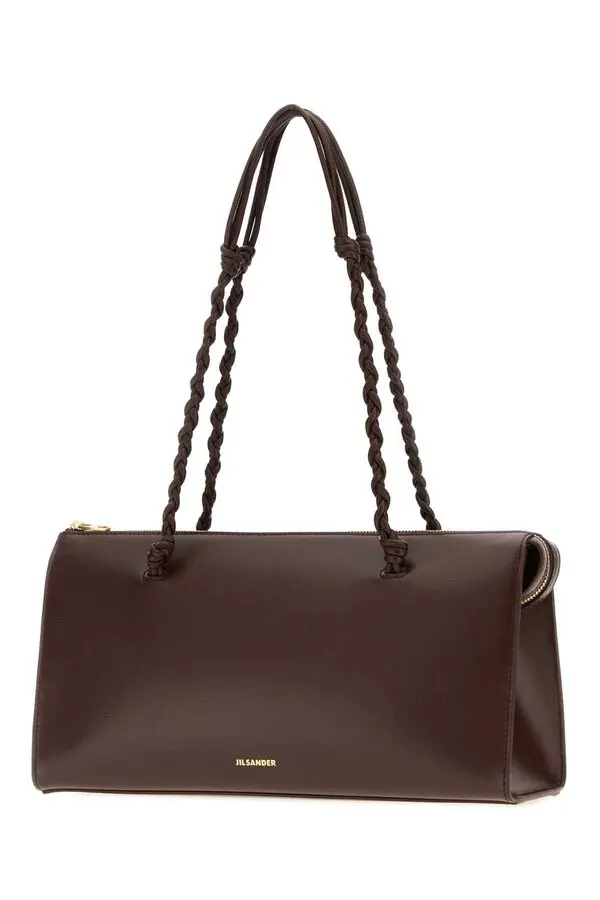 JIL SANDER Chocolate Leather Tangle Tent Shoulder Bag