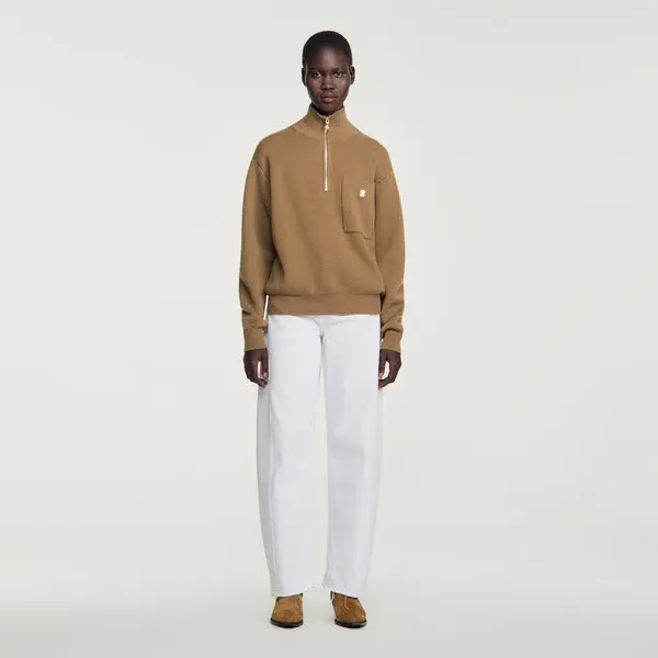 Sandro Half Zip Wool And Cashmere Sweater