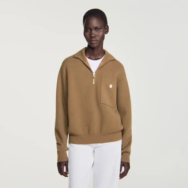 Sandro Half Zip Wool And Cashmere Sweater
