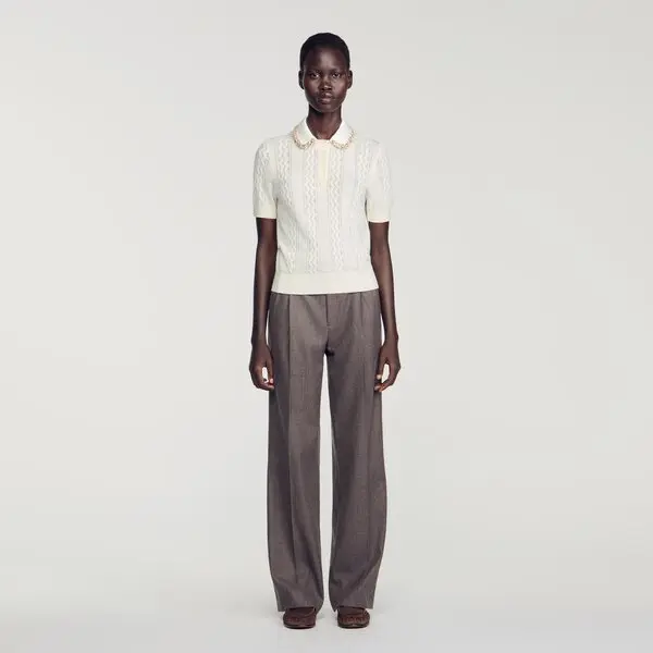 Sandro Jewellery-neck Pointelle Sweater