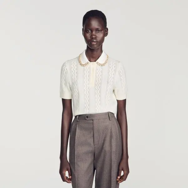 Sandro Jewellery-neck Pointelle Sweater