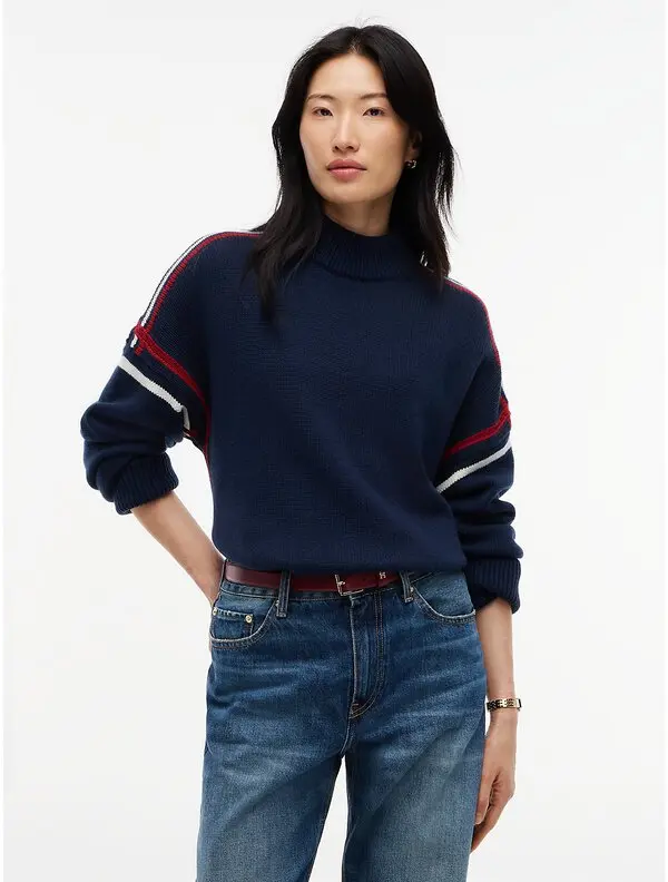 Tommy Hilfiger Relaxed Fit Wool Mockneck Sweater - Dark Blue