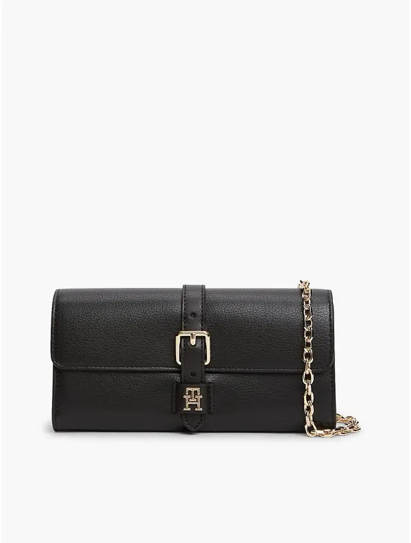 Tommy Hilfiger Buckle Monogram Chain Strap Wallet - Black
