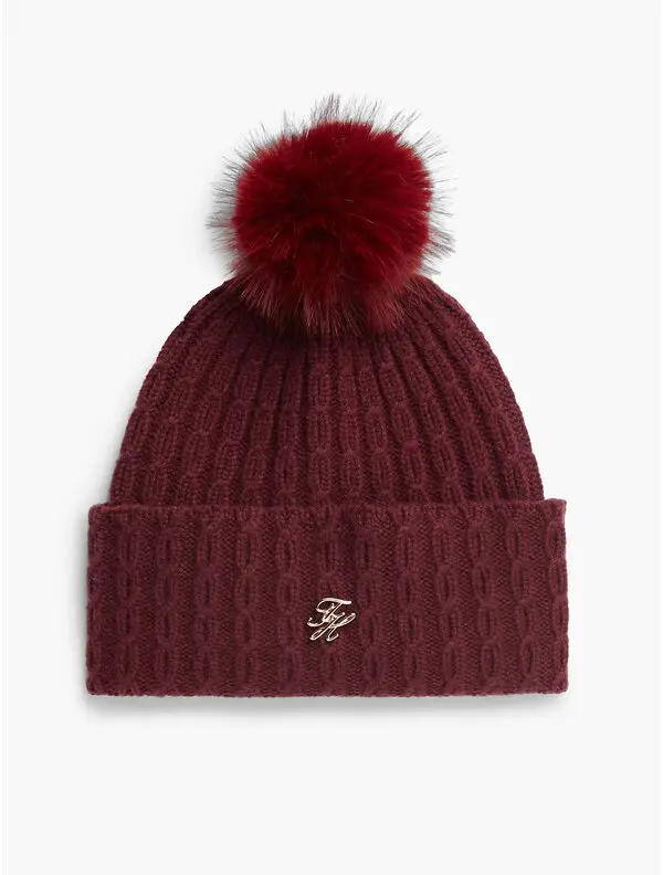 Tommy Hilfiger Cable Knit Wool-blend Pom Beanie
