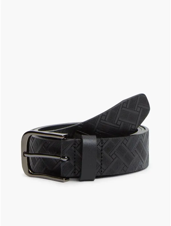 Tommy Hilfiger Square Buckle Embossed Leather Belt