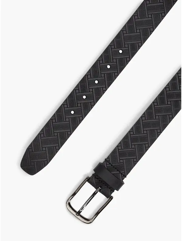 Tommy Hilfiger Square Buckle Embossed Leather Belt