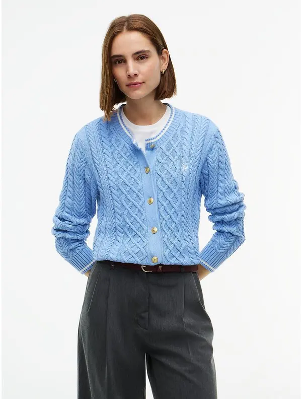 Tommy Hilfiger Gold-button Mixed-knit Tipped Cardigan