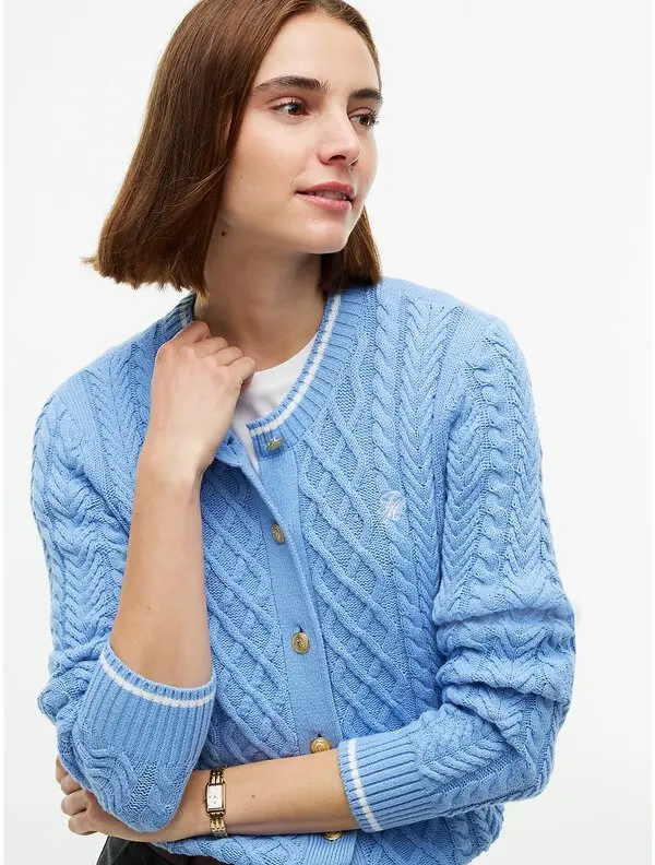 Tommy Hilfiger Gold-button Mixed-knit Tipped Cardigan