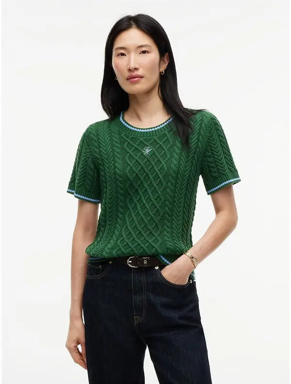 Tommy Hilfiger Short-sleeve Mixed-knit Tipped Sweater