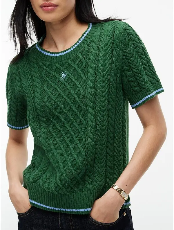 Tommy Hilfiger Short-sleeve Mixed-knit Tipped Sweater