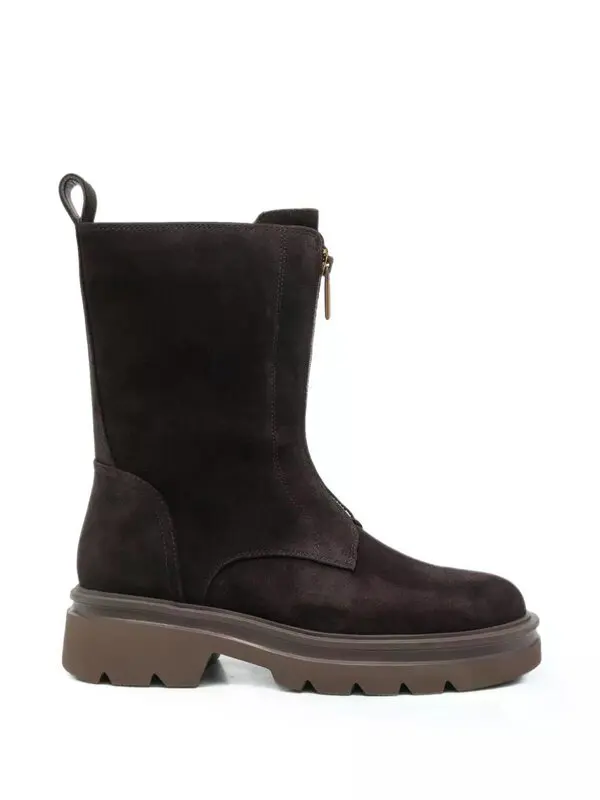 BRUNO PREMI Front-zip Suede Boots - Brown
