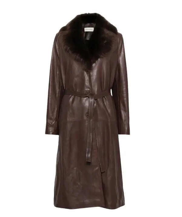 Nour Hammour Niven Fur-collar Leather Coat - Brown