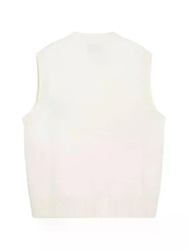 AMI Paris White Sleeveless Wool Sweater With De Coeur