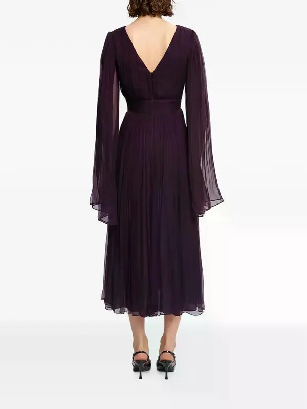FRAMBOISE V-neck Pleated Silk Midi Dress