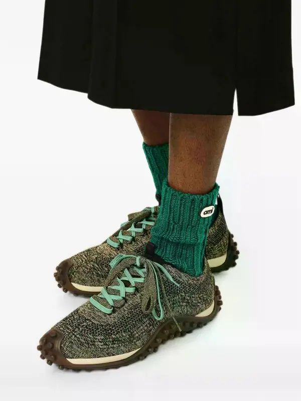 AMI Paris Green Knit Mirage Sneakers - Brown