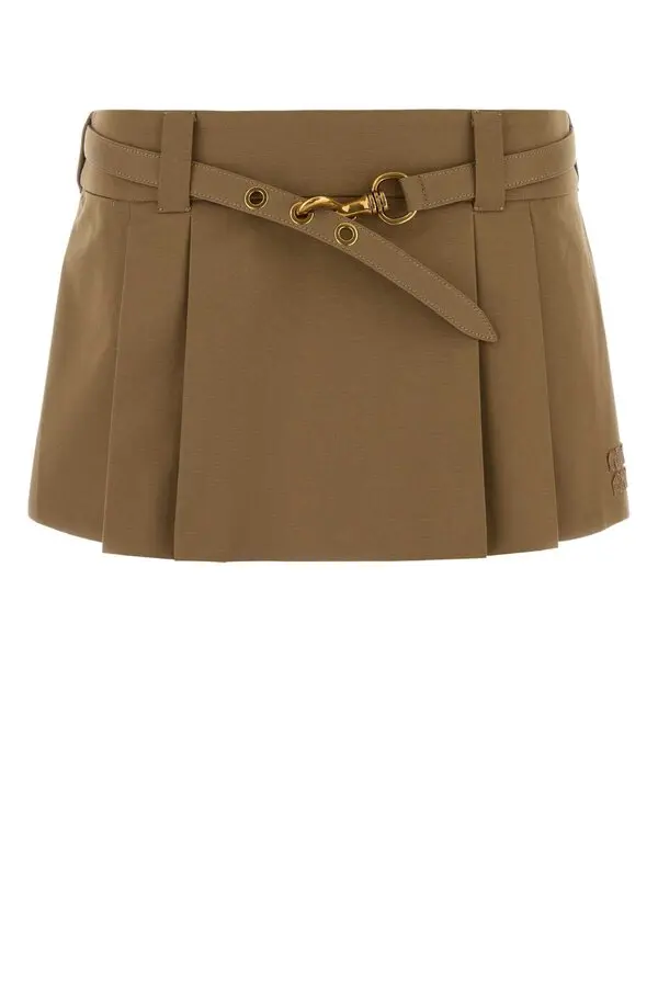 Miu Miu Camel Cotton Mini Skirt - Brown