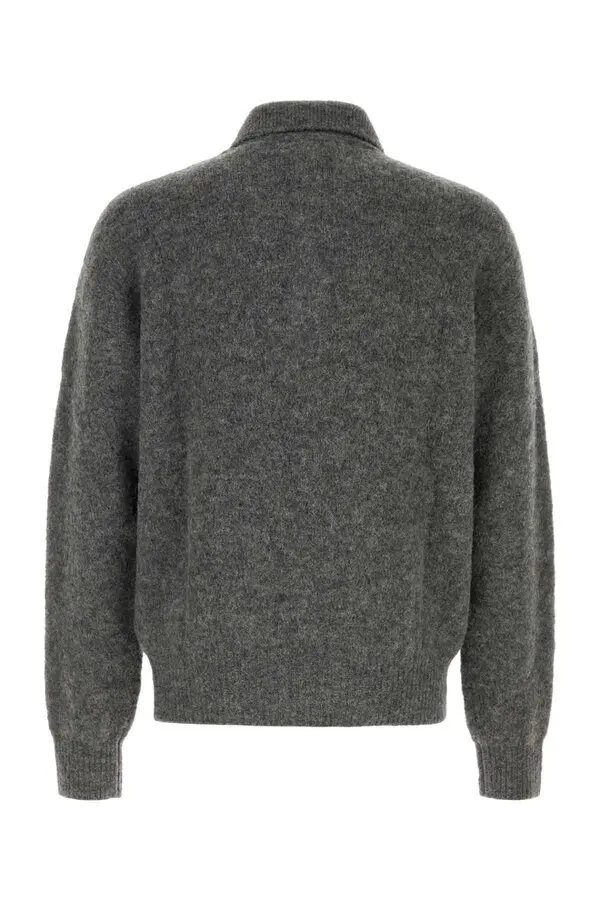 AMI Paris Dark Grey Stretch Alpaca Blend Polo Shirt - Gray