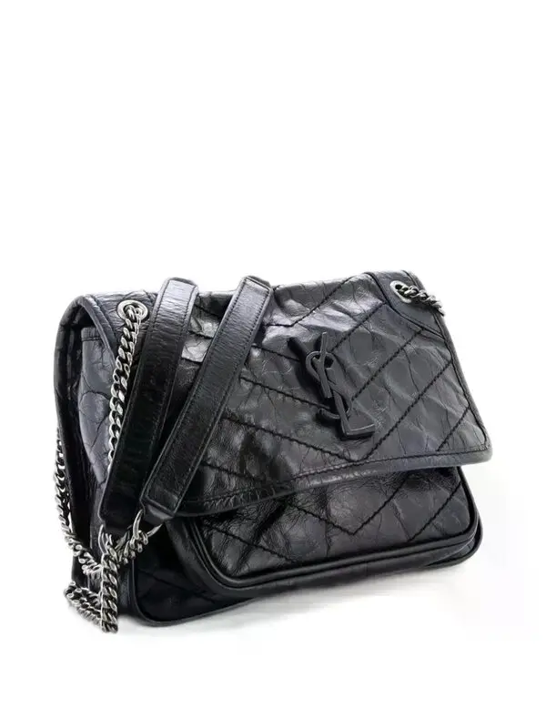 Saint Laurent Niki Chain Flap Bag Matelasse Chevron Leather Baby Shoulder Bag - Black