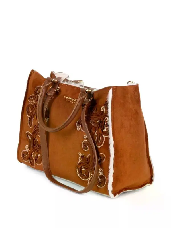 ERMANNO FIRENZE Small Embroidered Faux-fur Tote Bag