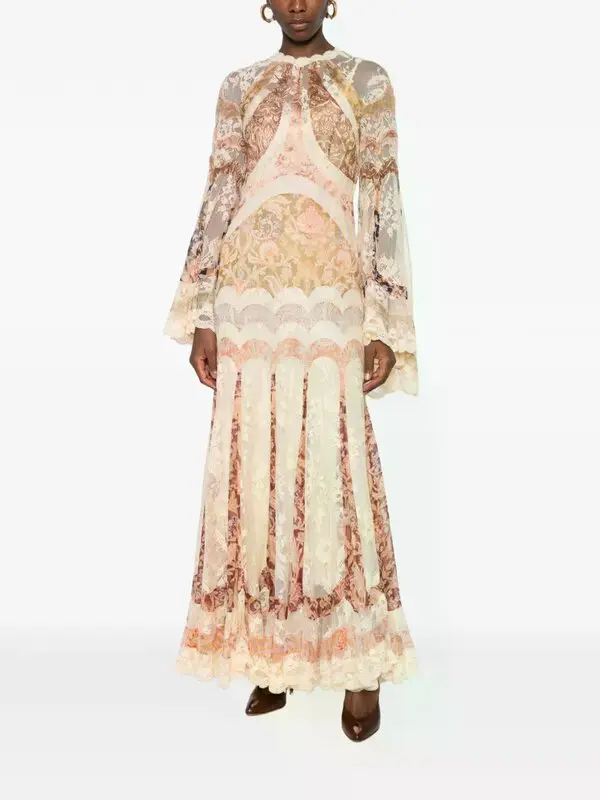 Zimmermann Floral-print Lace-panelled Maxi Dress - Neutrals