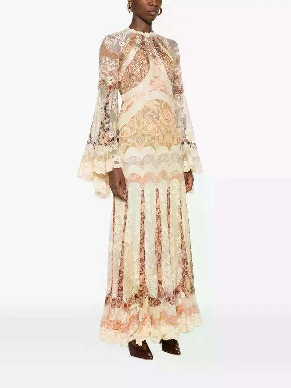 Zimmermann Floral-print Lace-panelled Maxi Dress - Neutrals