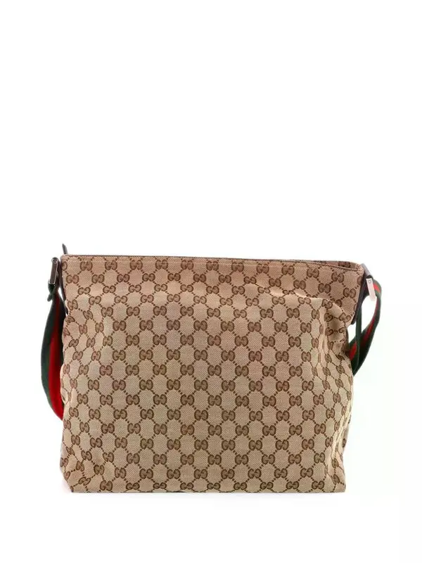 Gucci Front Pocket Web Messenger Gg Canvas Medium Crossbody Bag